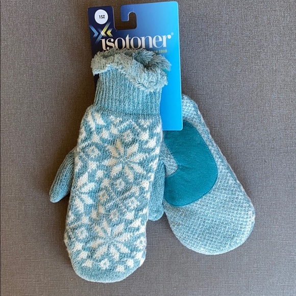 isotoner | Accessories | Isotoner Chenille Knit Lined Snowflake Mittens ...